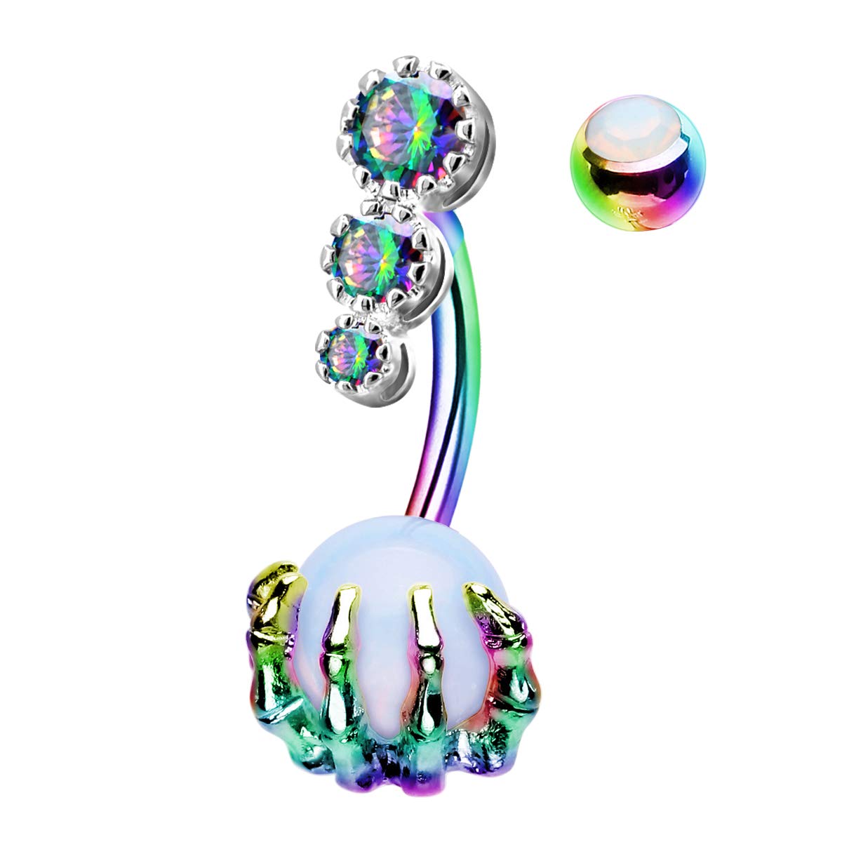CM Crareesi Mania Rainbow Curved Claw Belly Rings Natural Stone Piercing Navel Rings for Women