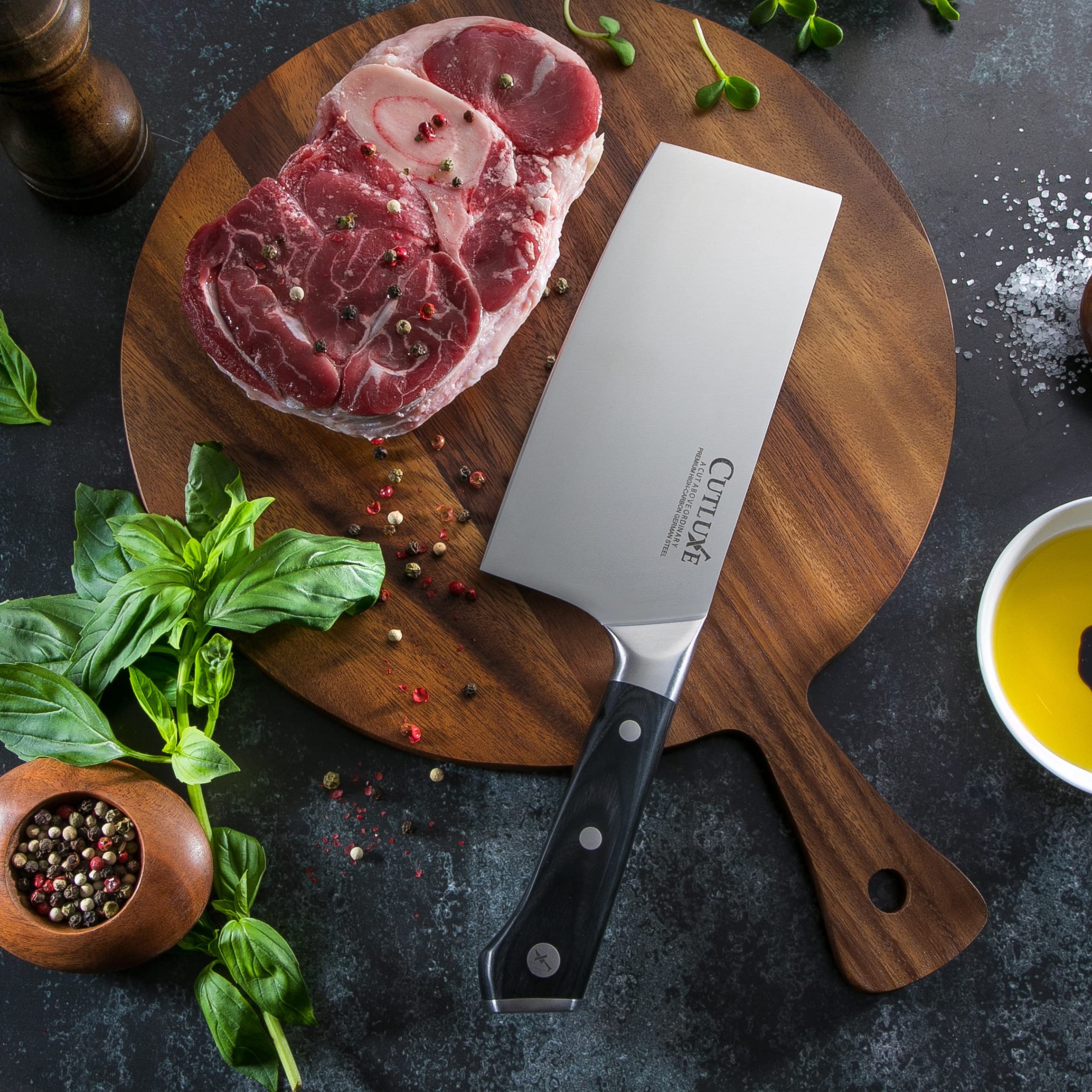 Cutluxe Cleaver Knife, Carving Knife & Chef Knife– Forged High Carbon German Steel – Full Tang & Razor Sharp – Ergonomic Handle Design – Artisan Series