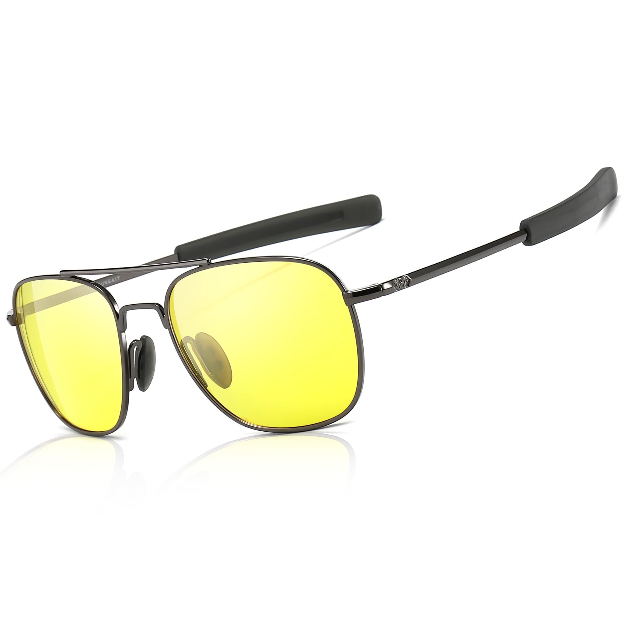 SUNGAIT Men’s Night Vision Driving Glasses Military Style Pilot Aviator eyewear (Night Lens/Gunmetal Frame) A285QKYS