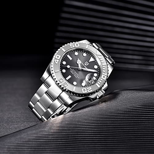 Mens Watches Pagani Design 1651 Wrist Watch for Men Automatic Mechanical NH35 Movement 100M Water Resistant Sapphire Glass Ceramic Bezel Stainless Steel Watch (White Grey)