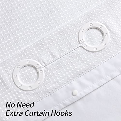 MitoVilla No Hooks Needed White Waffle Shower Curtain Set with Snap-in Liner, Modern Waffle Weave Fabric Shower Curtains for Luxury Hotel Grade Spa-Like Bathroom Decor, 72 x 74