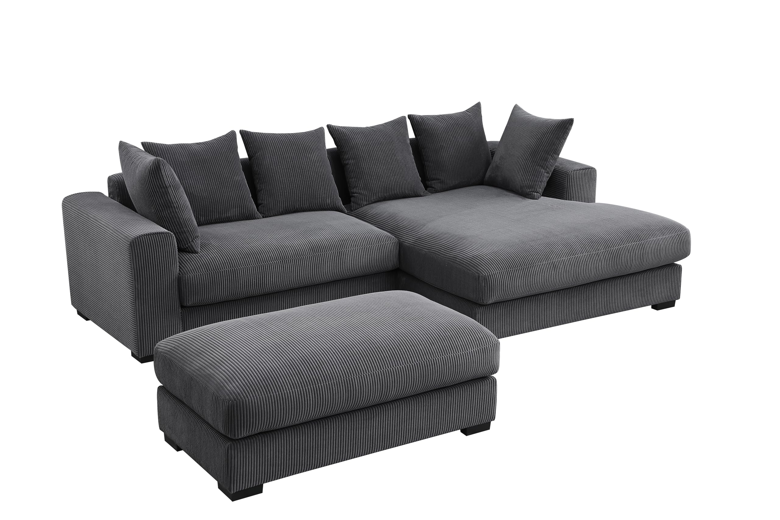 ERYE Oversized 3-Piece Right Facing Sectional Sofa Couches W/Ottoman for Living Room, 109.75-Inch L Shaped Corduroy Upholstered Convertible Sofa&Couch with Left Chaise Daybed and 6 Pillows