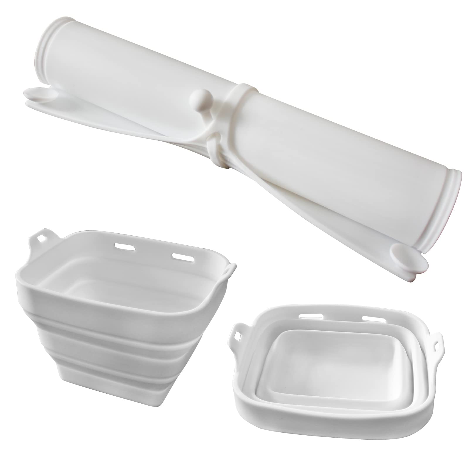 Coolnice Collapsible Silicone Cutting Board Portable Slip Resistant Cutting Mat with 2 foldable bowls for Home Kitchen Picnic Camping-White