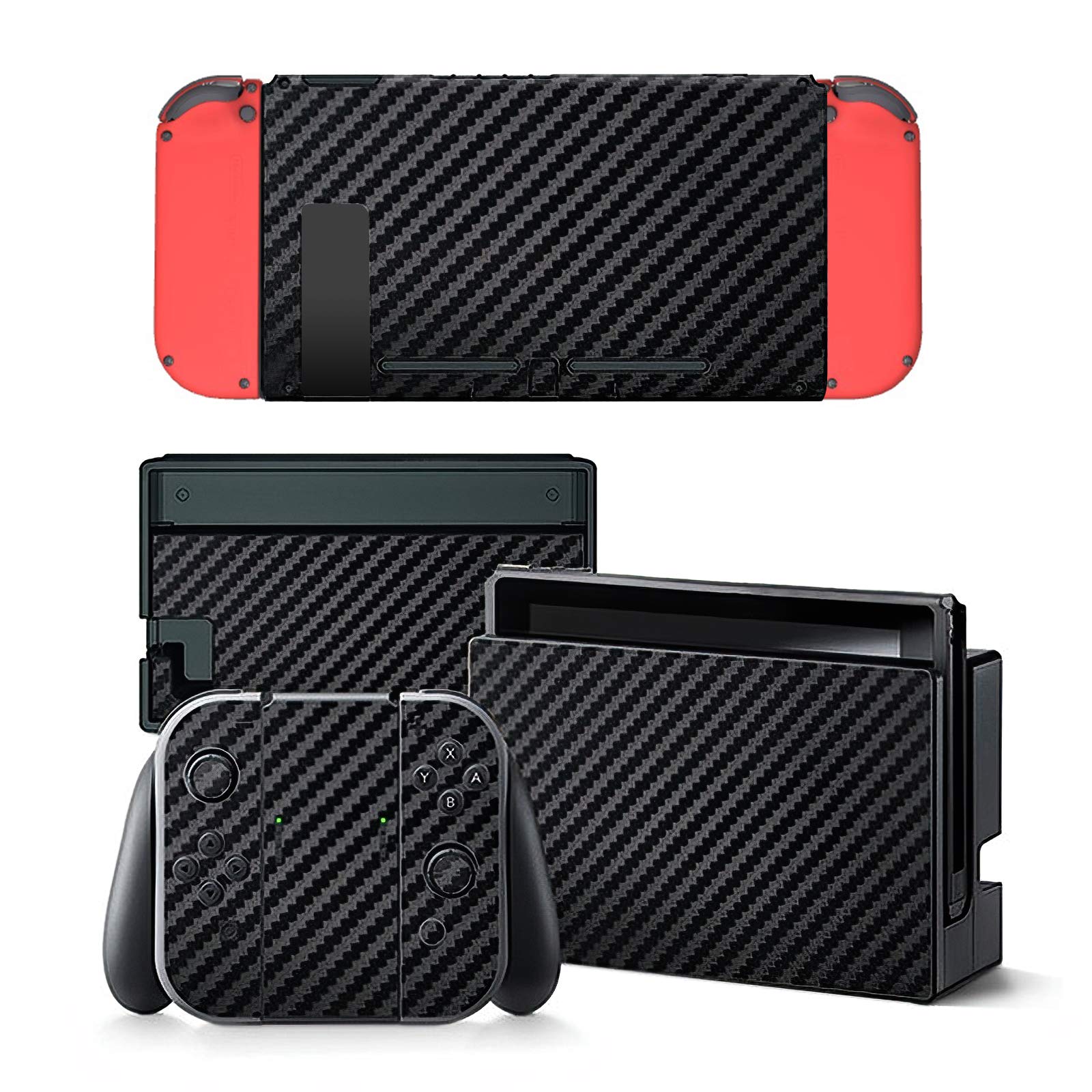 CM Protective Skin Decal Sticker Cover for Switch Console Dock and Compatible with Joy Con Controller, Carbon Black Color
