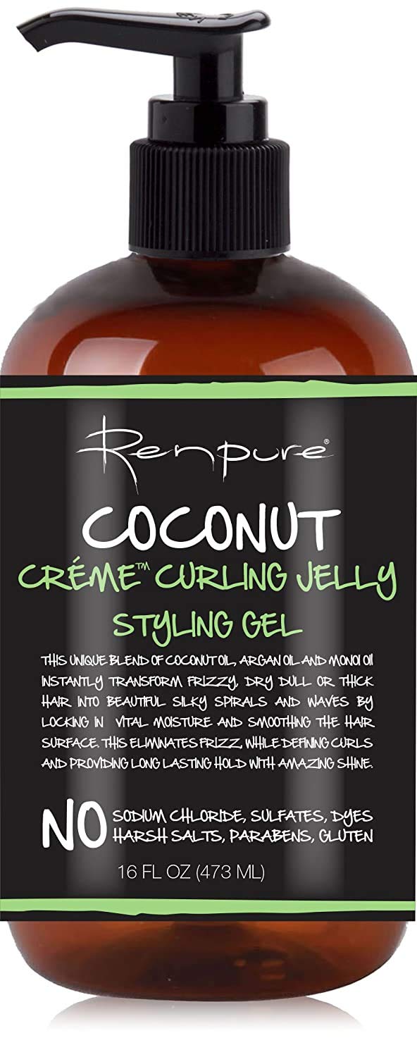 RENPURE Creme Curling Jelly Styling Hair Gel, Coconut, Basic, 16 Fl Oz