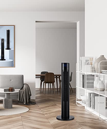 MEPTY Tower Fan with Remote, 36’’ Oscillating Fan with 3 Speeds,3 Modes,Portable Standing Floor Fan with Timer,Quiet Cooling Fan,Bladeless Fan for Bedroom,Office,Living Room,Black