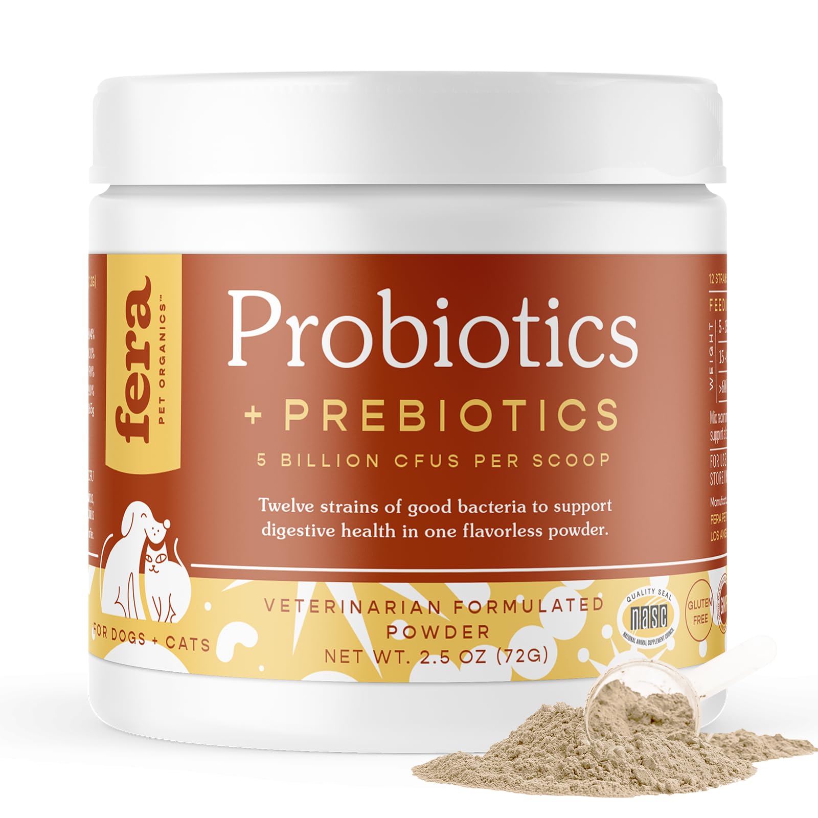 Fera Pets Probiotic & Postbiotic Bundle for Dogs & Cats β Organic Probiotics with 12 Strains, Prebiotics, Oregano, Thyme & Tynagen for Digestive and Immune Support β 60 Servings & 120 Servings