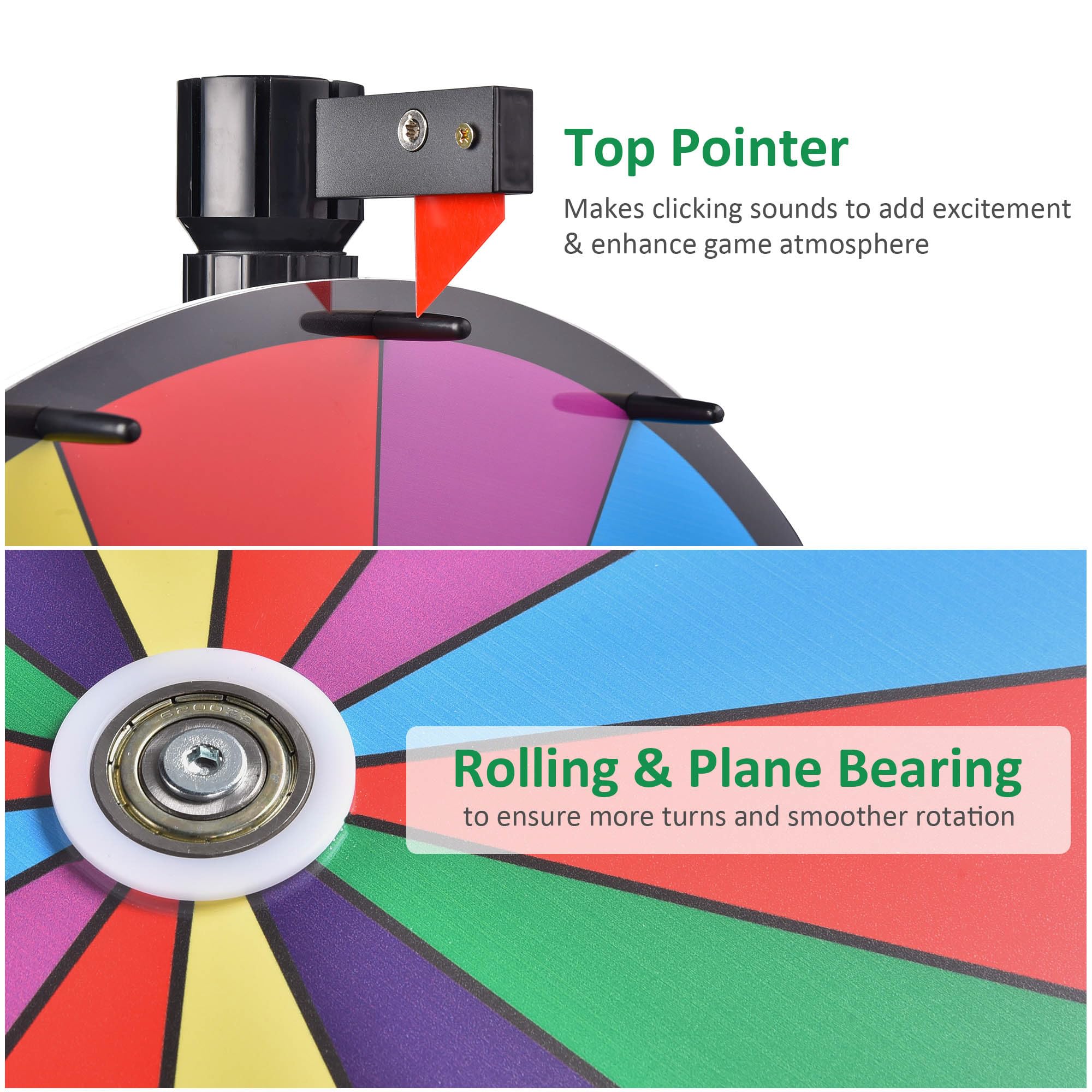 WinSpin 24 Inch Heavy Duty Prize Wheel Dual Use Adjustable Tabletop and Floor Stand Fortune Wheel with Dry Erase Marker & Eraser 14 Slots Spinning Wheel for Carnival Spinner Game and Tradeshow