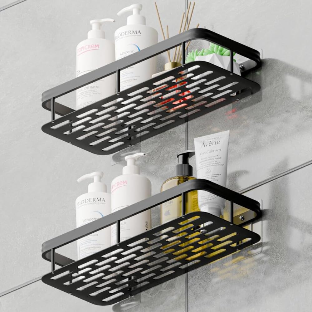 FERROFASIL Shower Caddy 2 Pack, Adhesive Shower Organizer for Bathroom Storage, Adhesive Shelves for Bathroom Organization, Large Shelf for Storage Kitchen Shower Bathroom and Cabinet Organization