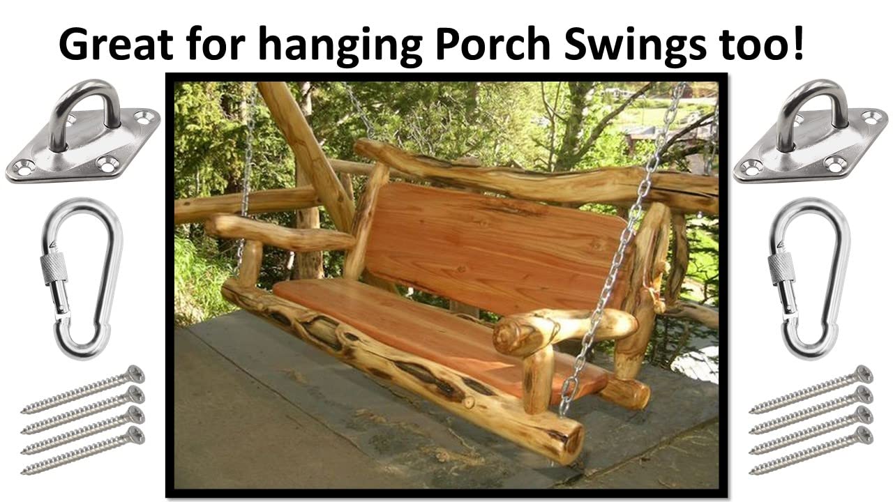 Branded Boards Heavy Duty Black or Silver 1000lb Load Hammock Hanging Kits with Locking Carabiner Snap Hooks, for Trees, Ceilings, Walls, Porches, Posts (Diamond-Plate-Hammock-Kit-Silver)
