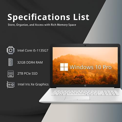 HP 2022 17.3" FHD Business Laptop, 11th Gen Intel Core i5-1135G7(Beats Intel i7-1065G7), 32GB RAM, 2TB PCIe SSD, Backlit Keyboard, Intel Iris Xe GPU, Bluetooth, Win 10 Pro, Silver, 32GB USB Card