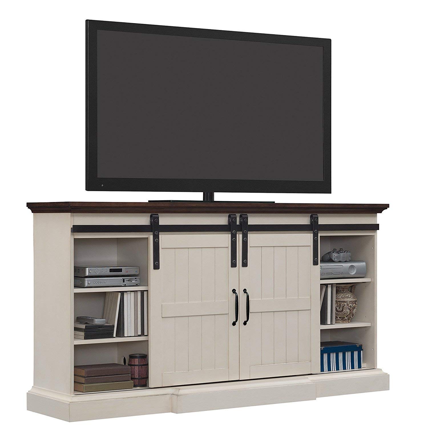 ClassicFlame Hogan 66" Farmhouse Fireplace TV Stand & 26" Electric Infrared Firebox with Log Set - Weathered White, 26MM90273-W476 & 26II042FGL