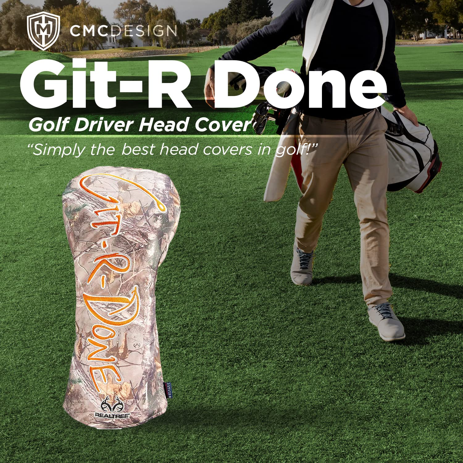 CMC Design Custom Git-R-Done Embroidered Golf Driver Head Cover - Glove Soft Lining - Design Elements Include Applique and Embossing - Great Fit on Any Club as Golf Head Covers, Wood Driver Cover