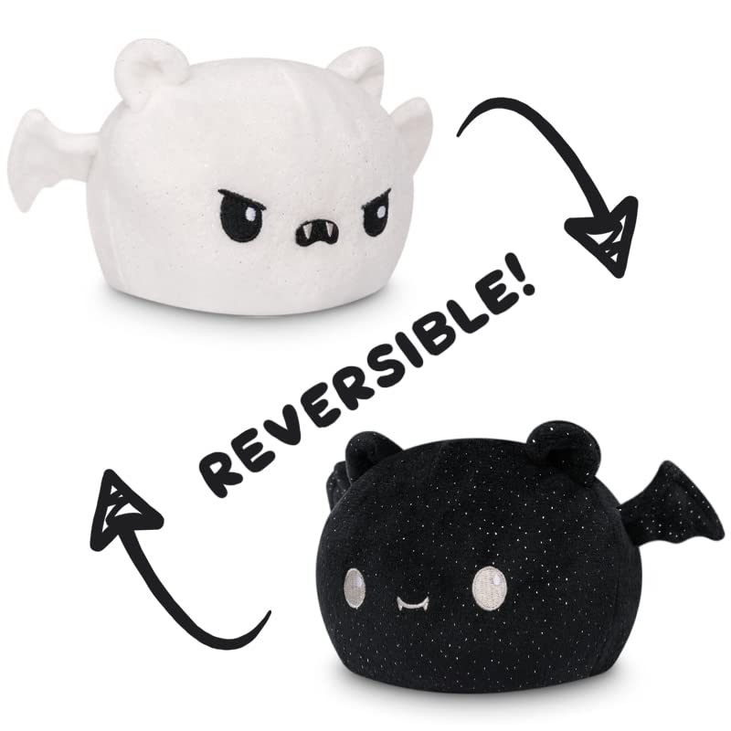 TeeTurtle - The Original Reversible Bat Plushie - Black + White Sparkle - Cute Sensory Fidget Stuffed Animals That Show Your Mood - Perfect for Halloween! 3.5 inch