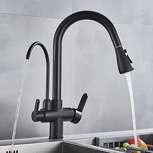 Deck Mounted Black Kitchen Faucets Pull Out Adjustable Cold and Hot Water Filter Tap for Kitchen Three Ways Sink Mixer Kitchen Faucet Brass