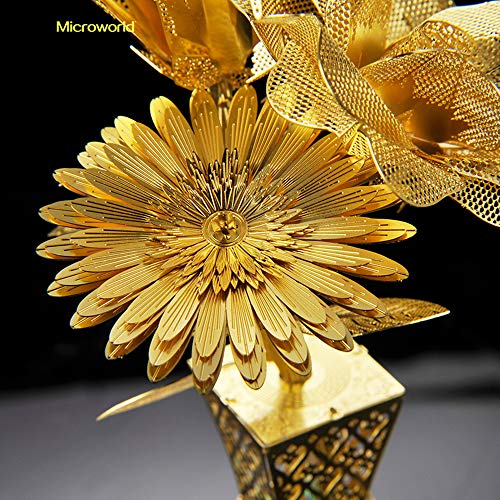 Microworld 3D Metal Puzzle, Romantic Golden Flower Metal Models Kits, DIY Gift 3D Puzzle for Adults, Beginner Assembly Puzzle, Home Decor Art Craft Unique Gifts for Her…