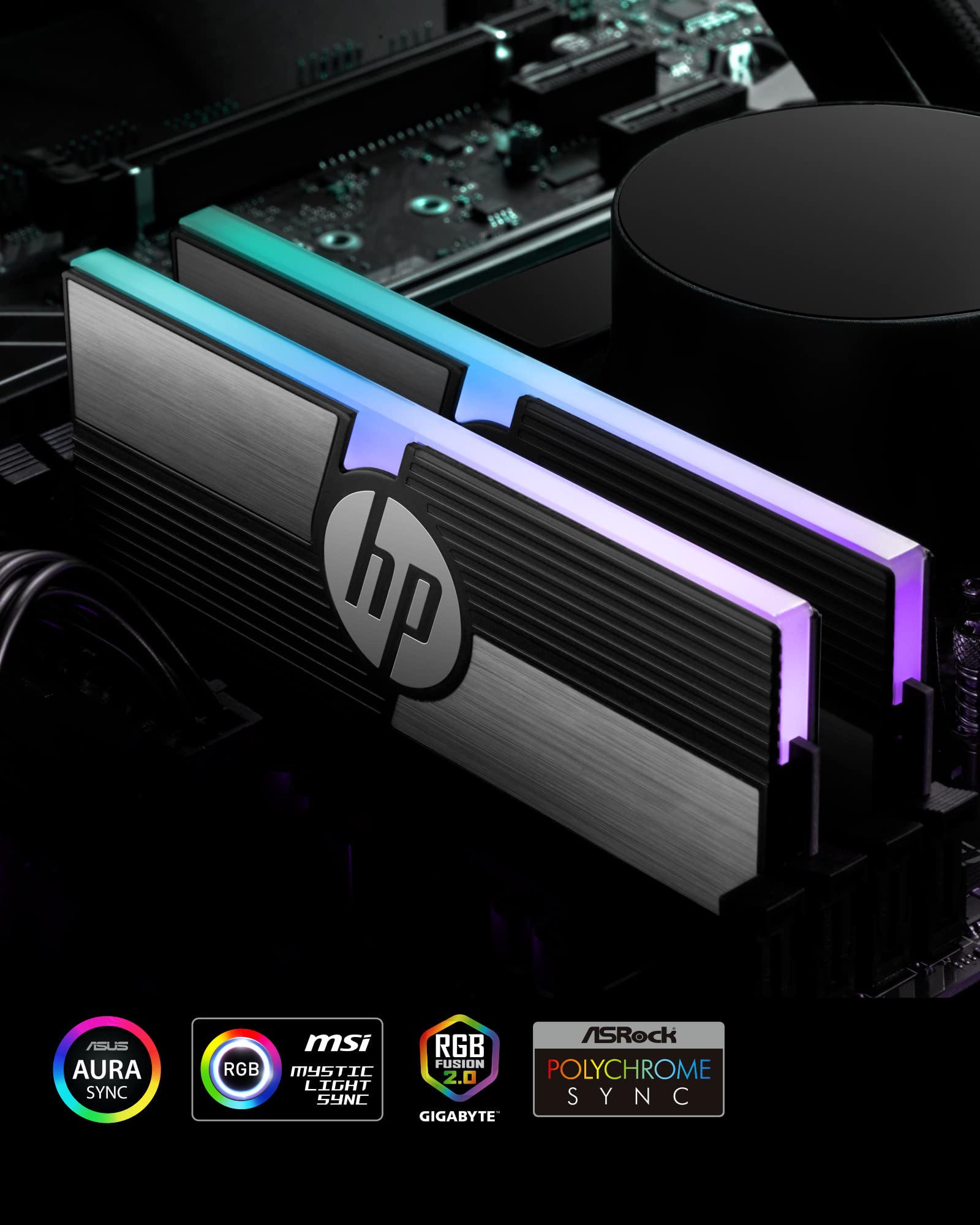 HP V10 RGB 32GB (16GBx2) Gaming RAM 3200 MHz DDR4 CL14 1.35V Desktop Computer LED Memory Kit - 48U45AA#ABC