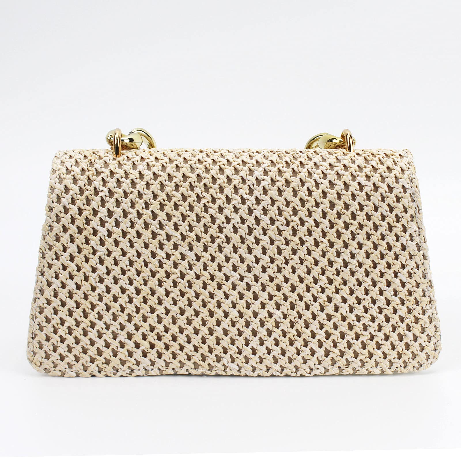 Women Mini Straw Woven Cross-body Bag Chain Strap Shoulder Bag Beach Chain Top-handle Bag