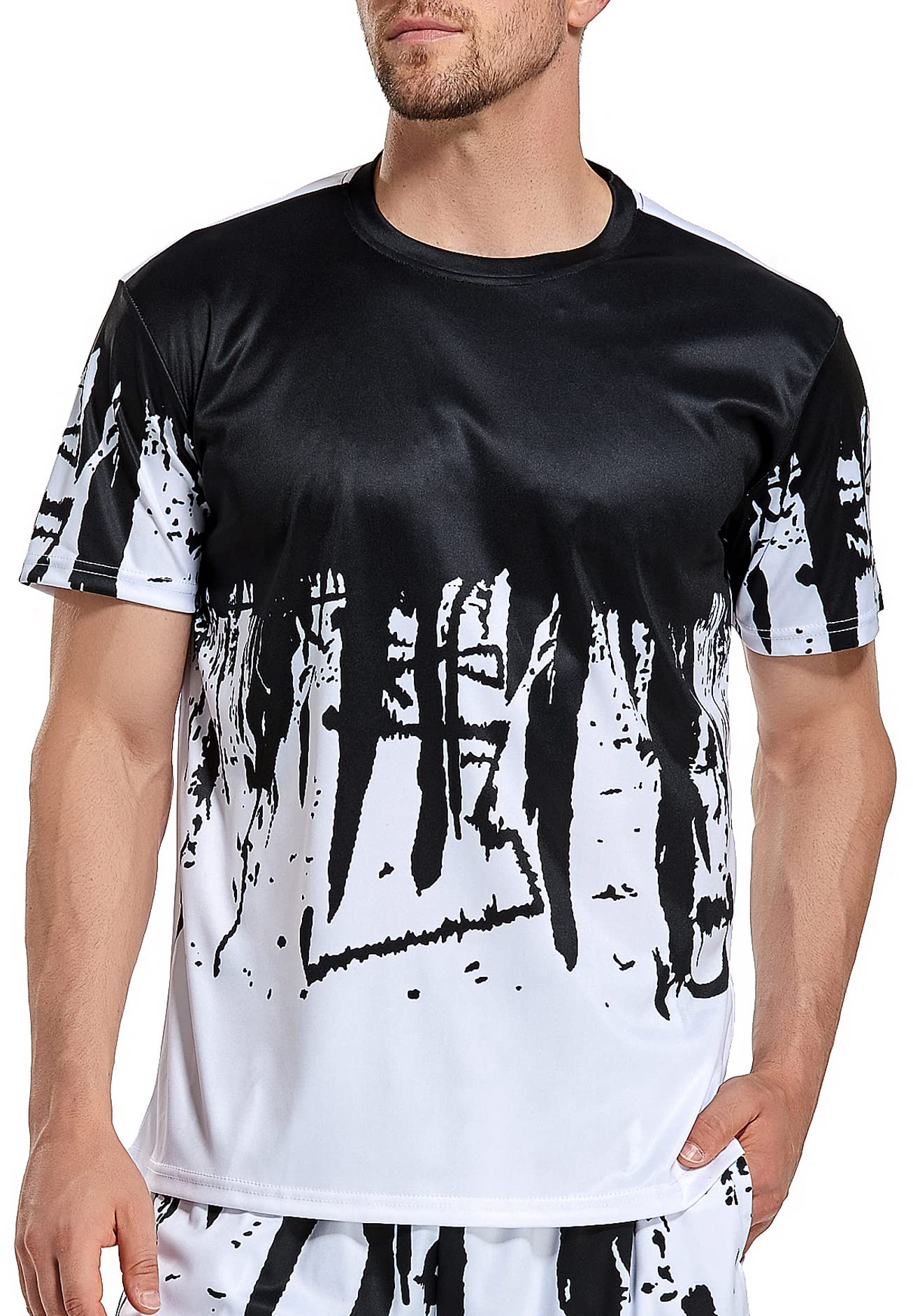 CenConel Men's Graphic T-Shirts Short-Sleeve Dry Fit Workout Athletic Running Gym Casual Tee Shirts,Black and White,5XL
