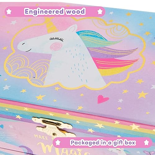Jewelkeeper Girl's Musical Jewelry Storage Box with Pullout Drawer, Cotton Candy Unicorn Design, The Beautiful Dreamer Tune