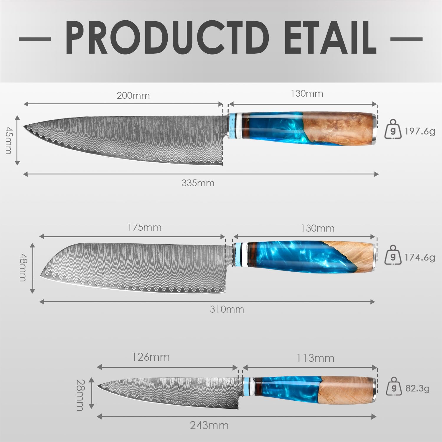 Chef Knife Set Damascus, 3PCS Professional Japanese VG10 Damascus Steel Kitchen Knife Set Chefs Knife, Paring knife, Santoku Knives, Chef Knife Set for Kitchen with Gift Box