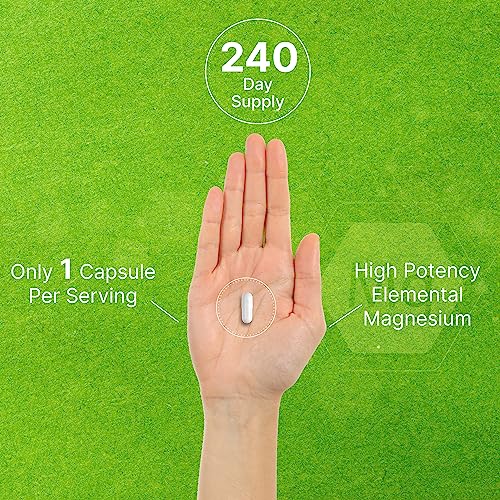 Magnesium Glycinate 500mg, 240 Veggie Capsules | Chelated for Easy Absorption | Highly Purified Essential Trace Mineral for Muscle, Joint, Heart, & Digestive Health