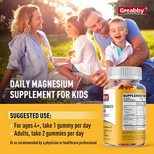 Magnesium Glycinate Gummies with Vitamin B12 - Magnesium Gummies chewable for Kids & Adults, L-Theanine for Cognitive, Magnesium Glycinate for Stress Relief, Sleep Support & Muscle Cramps(60Count)