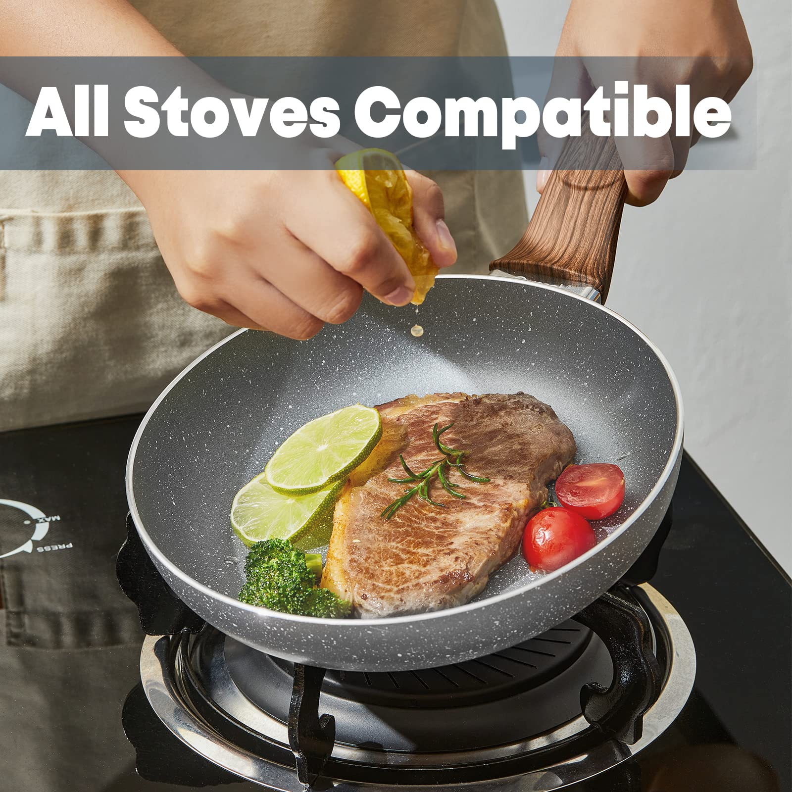 Cyrret Pots and Pans Set, Nonstick Cookware Set - 10 Pieces Granite Kitchen Cookware Sets, Induction Compatible Cooking, Dishwasher and Oven Safe, PFOA Free