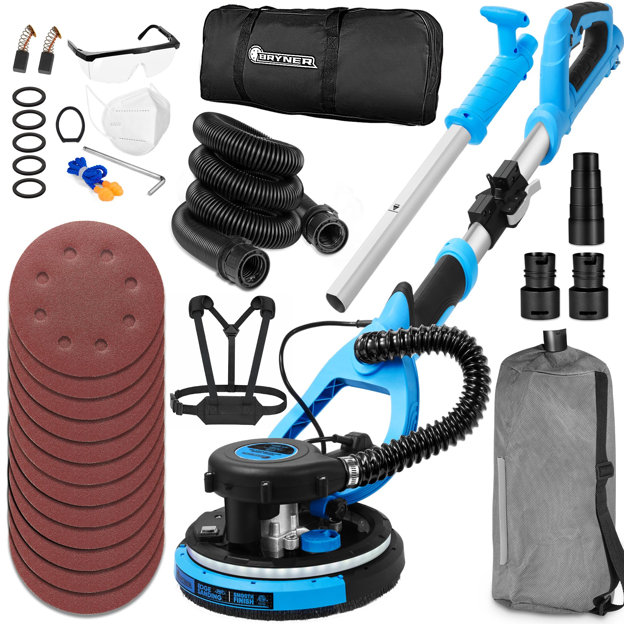 Drywall Sander, Electric Drywall Sander with Vacuum Labor-Saving Back Belt,7 Variable Speed, LED Light, 900-1800RPM, Dustless Floor Sander for Popcorn Ceiling, Wood Floor