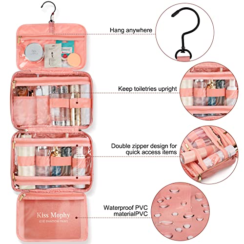 BOOMRICH Travel Toiletry Bag, Hanging Toiletry Bag Cosmetic Bag, Makeup Bag Organizer for Accessories, Shampoo, Full Sized Toiletries (Pink, Medium)