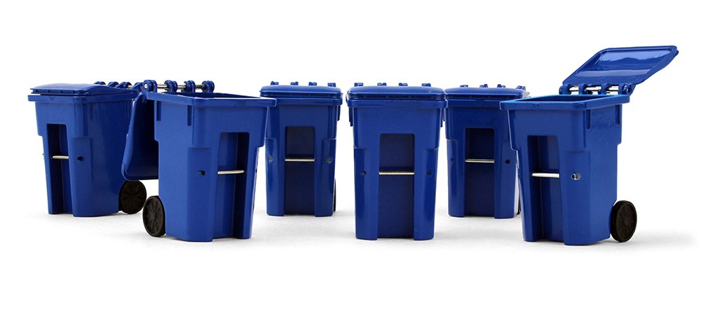 First Gear Set of 6 Blue Garbage Trash Bin Containers Replica 1/34 Models