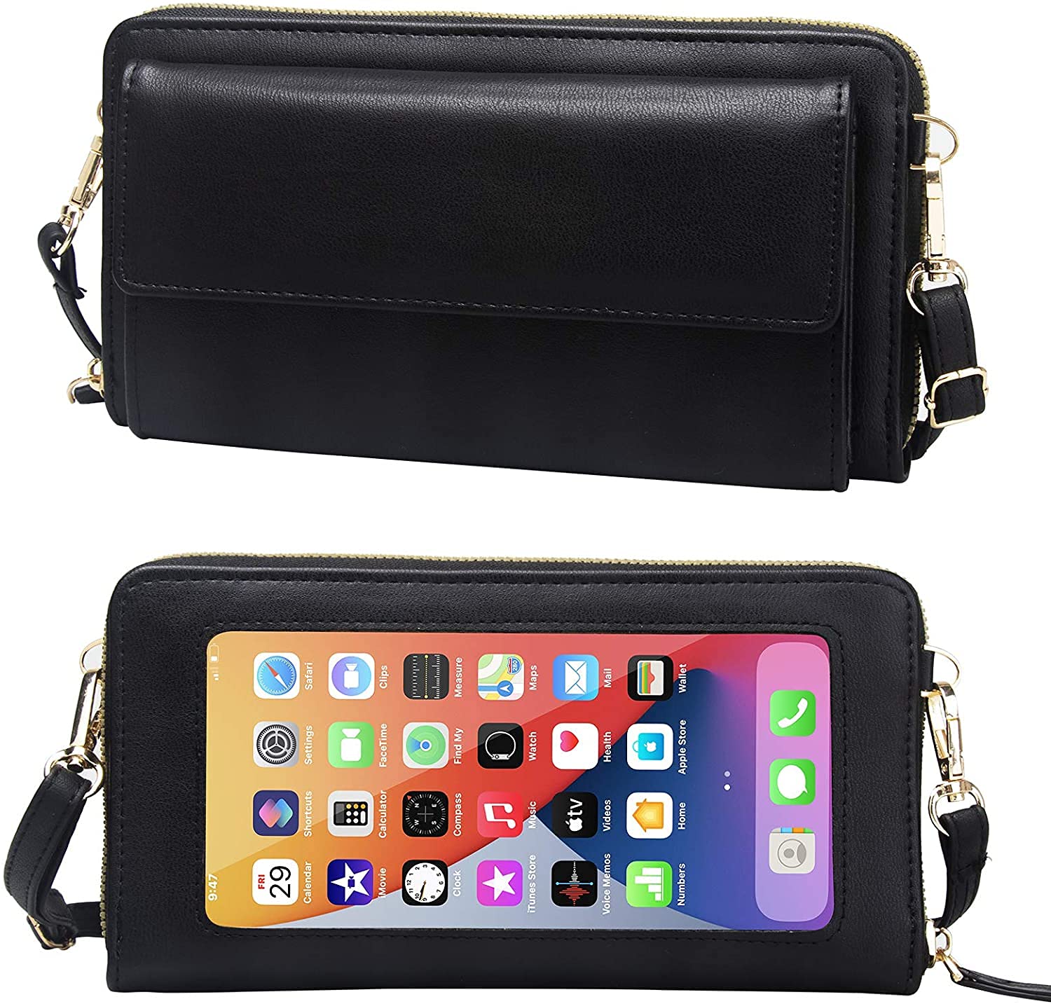 Touch Screen Phone Bag Small Crossbody Bag Shoulder Handbag, RFID Blocking Wallet for Women (#01 Black)