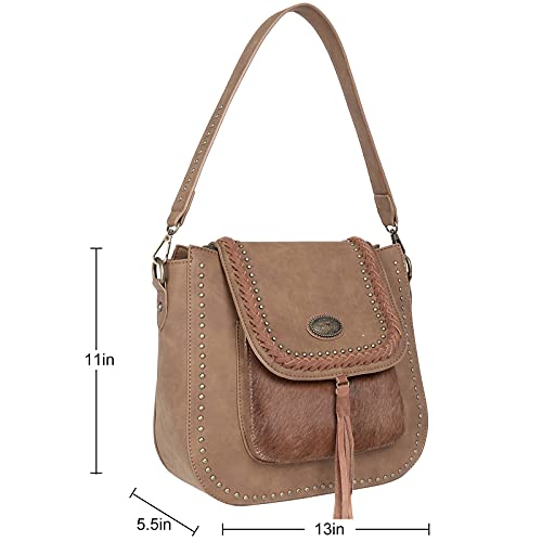 Womens Leather Purse Hair on Hide Handbag Concealed Carry Shoulder Bag Brown TR128G-918BR