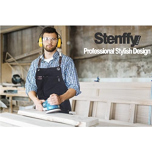 Stenffy Handmade Work Aprons,Cotton Canvas Aprons,Multiple Pockets,Adjustable Cross Back Weight Apron,BBQ,Cafe,Chef,Carpenter Apron,Aprons for Men&Women,Sizes M to XXL,Black Apron