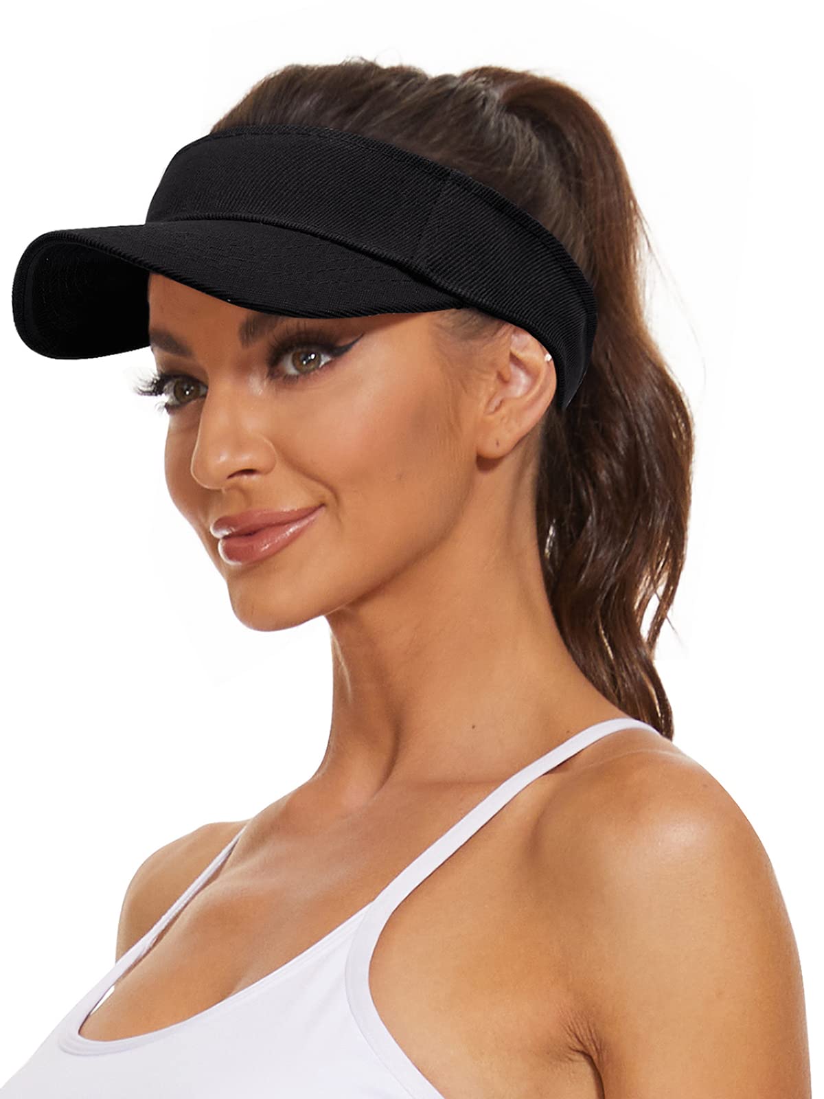 Century Star Visors for Women Mens Sun Visor Hats Sports Outdoor Hat Tennis Running Summer Adjustable Beach Cap for Dad Deep Black One Size