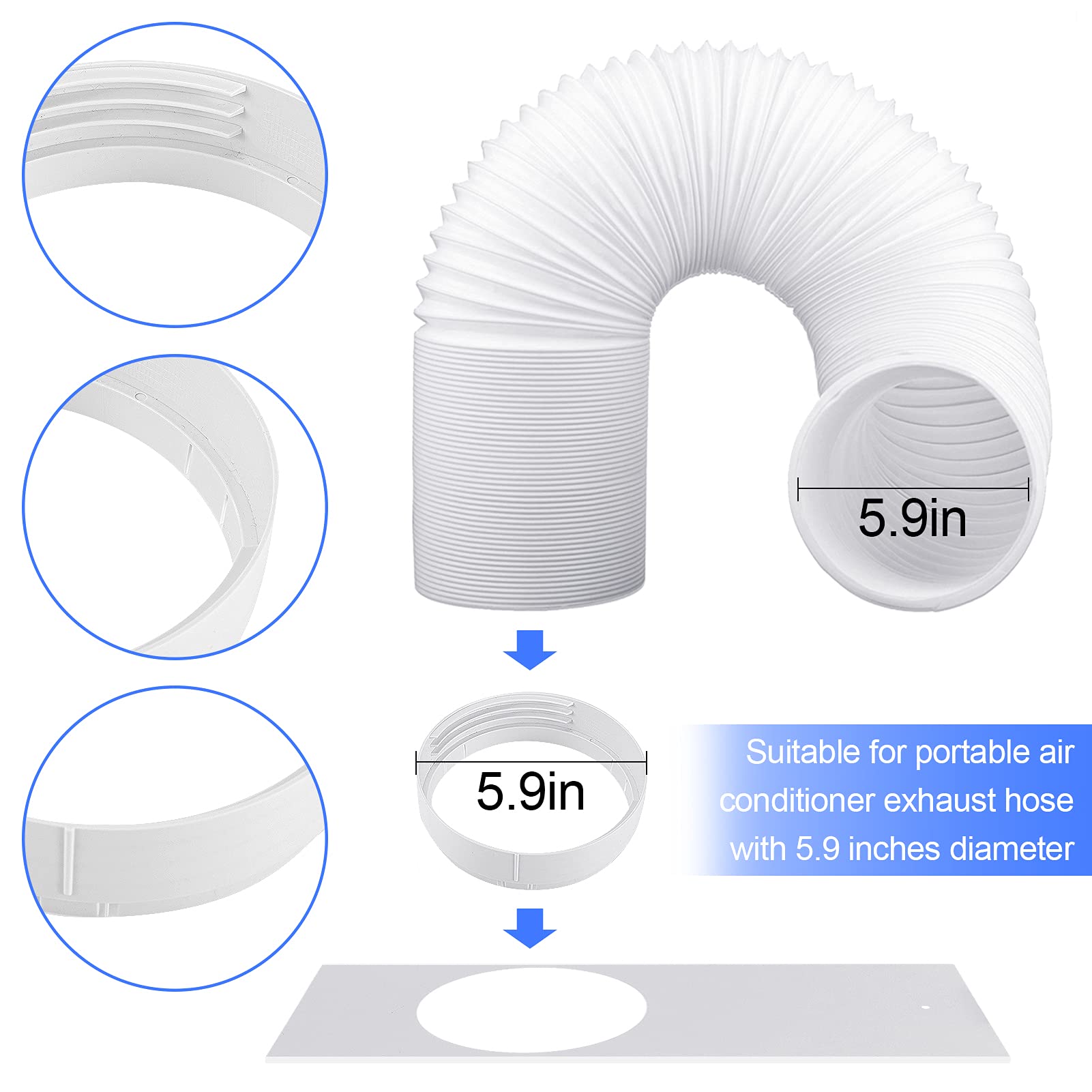 Portable Air Conditioner Window Vent Kit for 5.9" Exhaust Hose, Window Seal Slide Kit Plate Universal for Portable Air Conditioner, Adjustable Max Length 60", Portable Plastic AC Vent Kit…