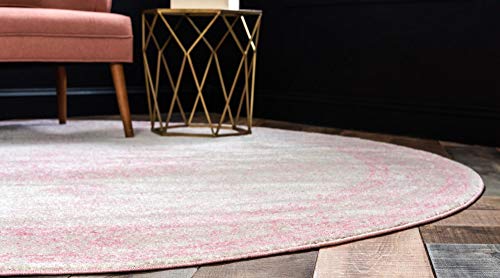 Rugs.com Dover Collection Rug β 5 Ft Round Pink Low-Pile Rug Perfect for Kitchens, Dining Rooms