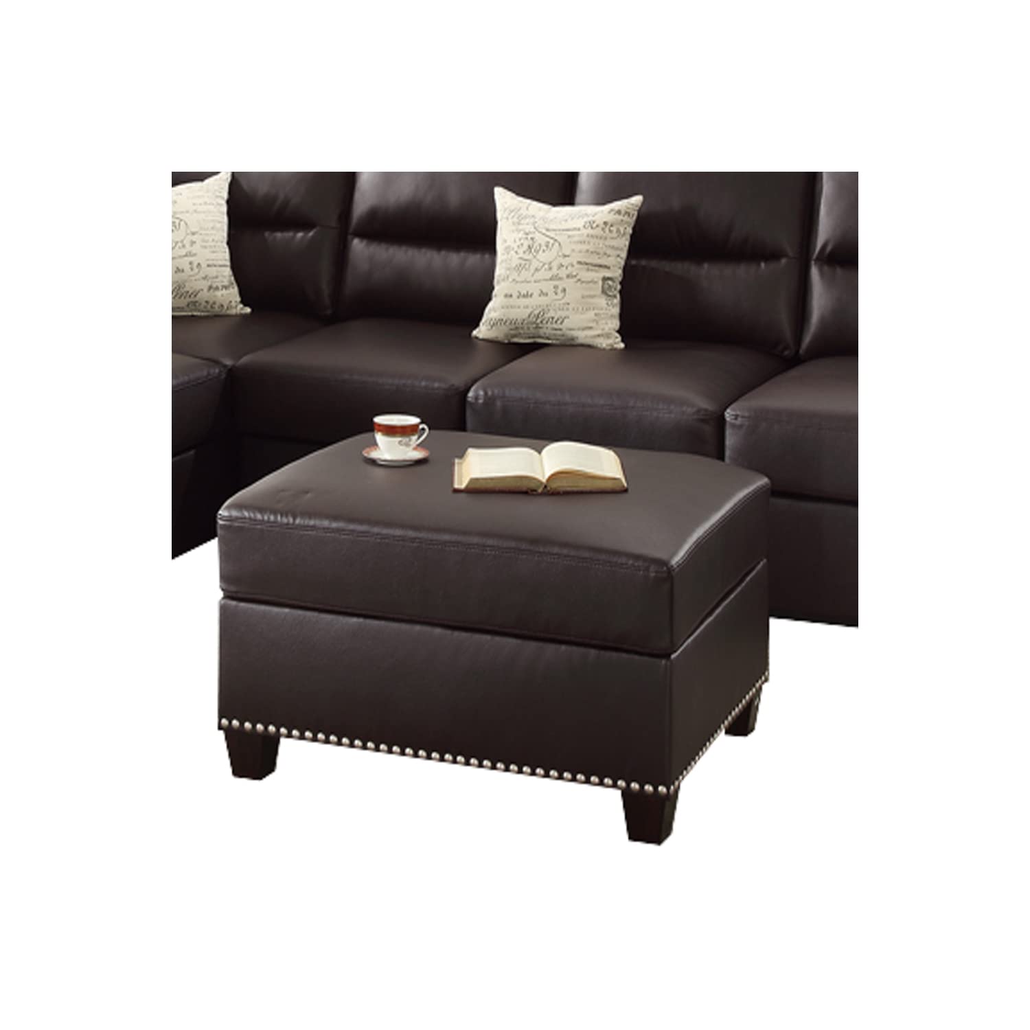 Benjara Bonded Leather Sectional Sofa With Ottoman, Brown/Espresso