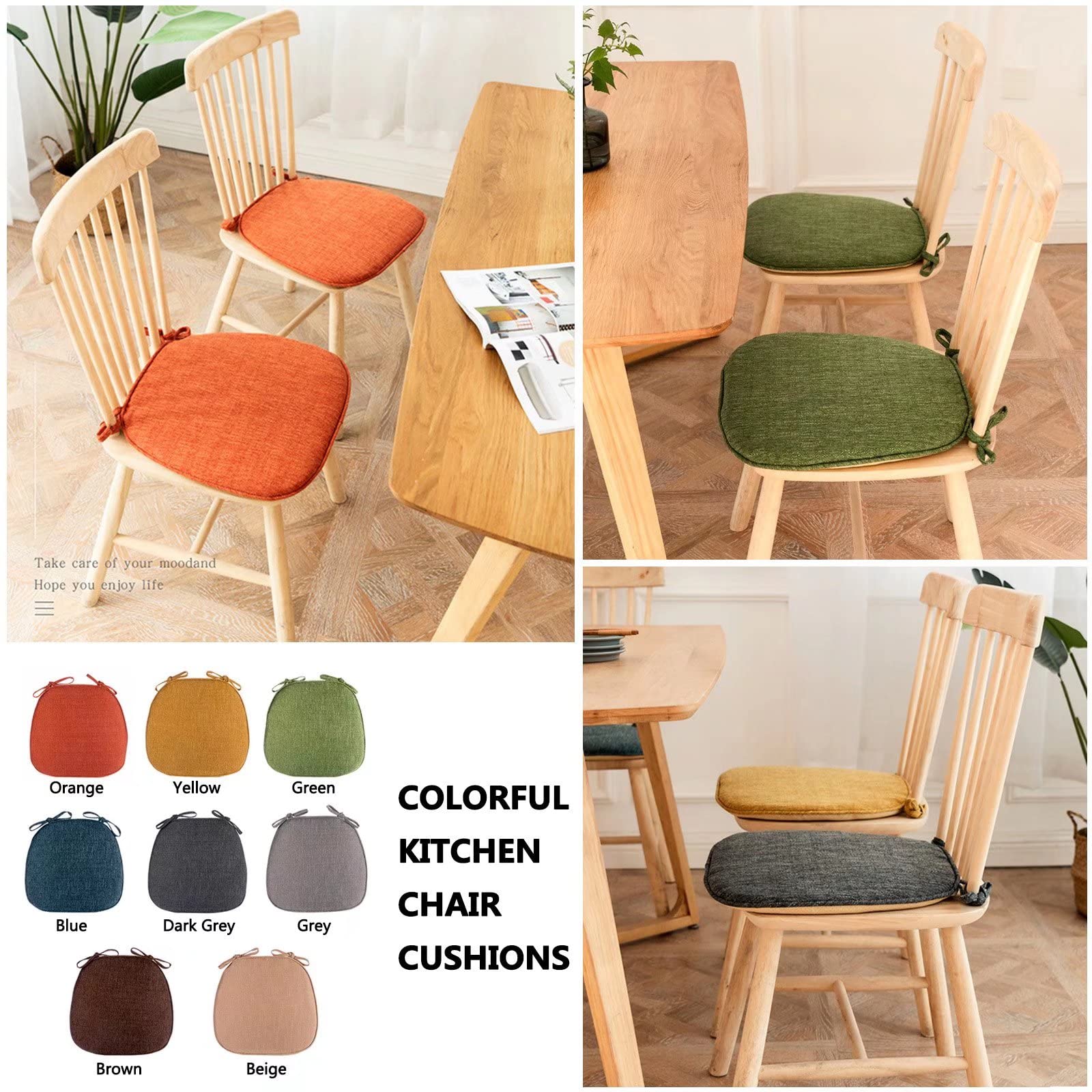 Dining Chair Cushions with Ties, Kitchen Chair Cushions X4, Seat Pads for Dining Chairs, No Slip Detachable Seat Cushions for Kitchen Chairs Four Season Used Orange