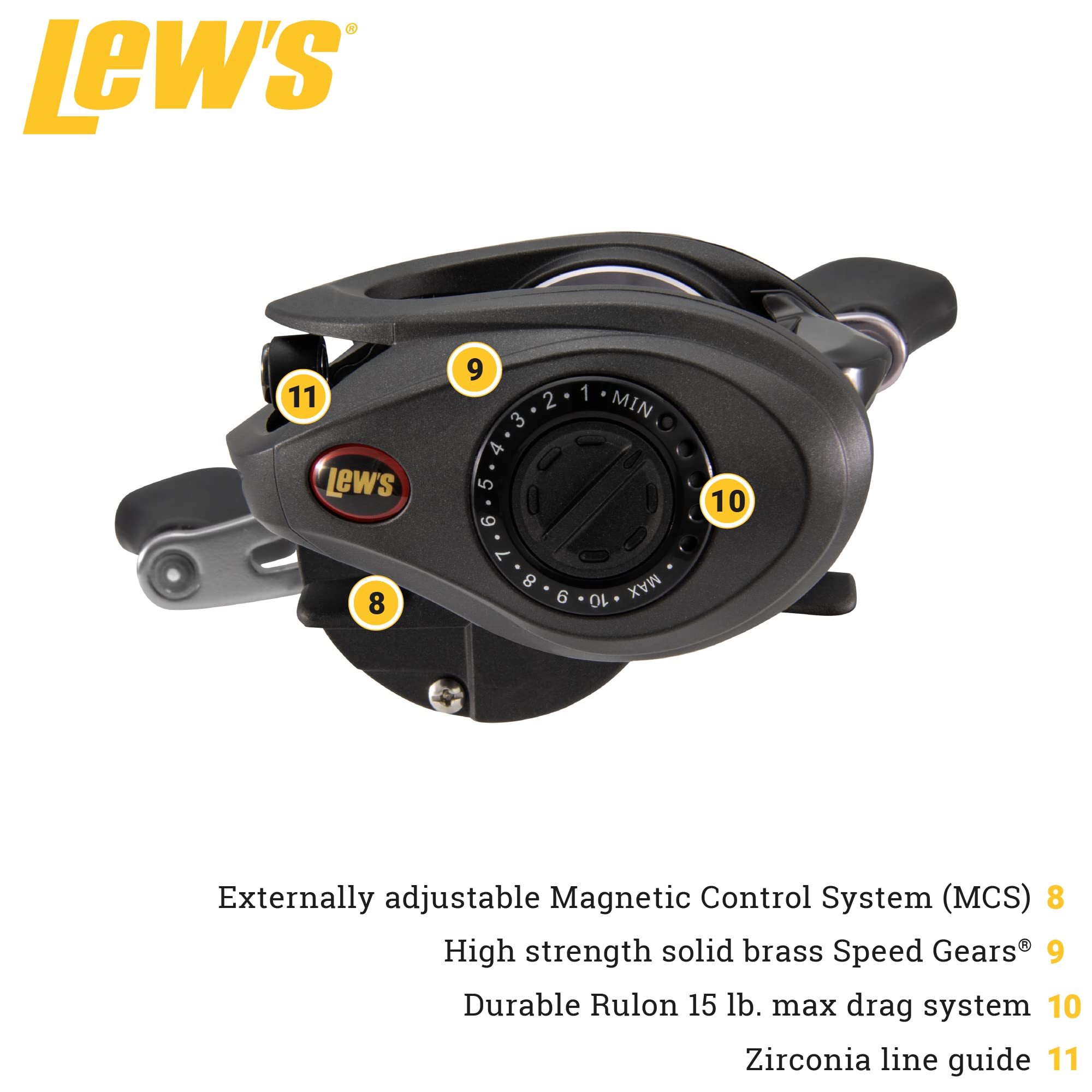 Lews Fishing SS1SHA Speed Spool LFS Baitcasting Reel, 7.5: 1 Gear Ratio, 9Ss+1Rb Bearings, Right Hand, ALUMINUM
