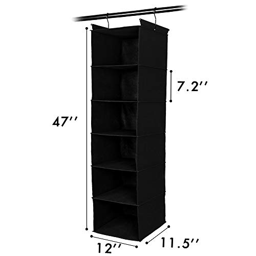 MAX Houser 6 Tier Shelf Hanging Closet Organizer, Closet Hanging Shelf with 2 Sturdy Hooks for Storage, Foldable,Black and Grey-D3