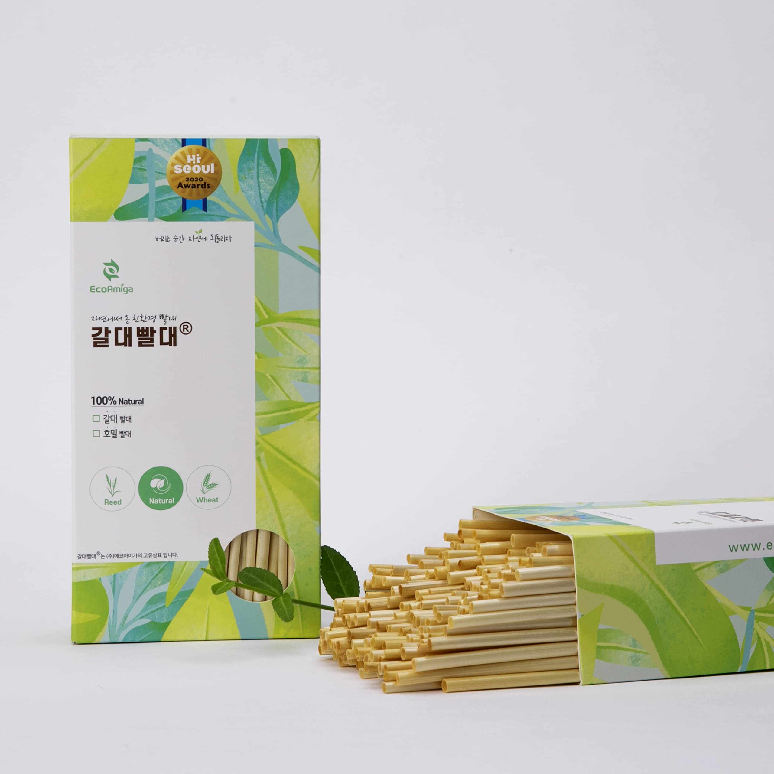EcoAmiga Bamboo Straw, 8 Inch Reusable & Biodegradable Organic Bulk Straws β Great Ecological Alternative to Plastic Straws (Wheat)