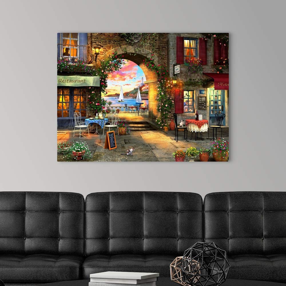 CANVAS ON DEMAND Mediterranean Evening Canvas Wall Art Print by Dominic Davison, Home Decor, Cat, Design Artwork, 40"x30"