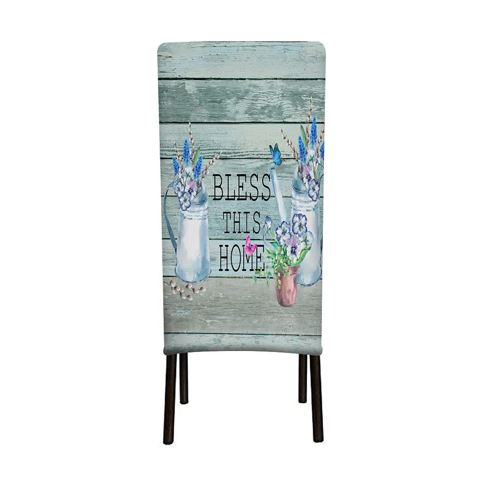 WONDERTIFY Flower Garden Chair Covers for Dining Room Spring Blooming Flowers Wooden Board Stretch Slipcovers Chair Protector Decor for Home and Banquet