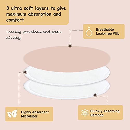 Langsprit Leak-Proof Reusable Bamboo Nursing Pads(14 Pack),Super Absorbent Washable Breast Pads with Laundry Bag (Original, Round)