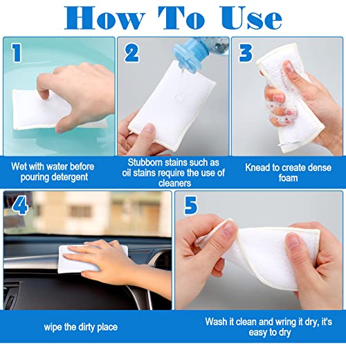 Gandeer 12 Pcs Interior Scrubbing Sponge for Leather Plastic Car Microfiber Kitchen Sponge Household Cleaning Sponges Double Sided Dish Sponge Cleaning Kit, White