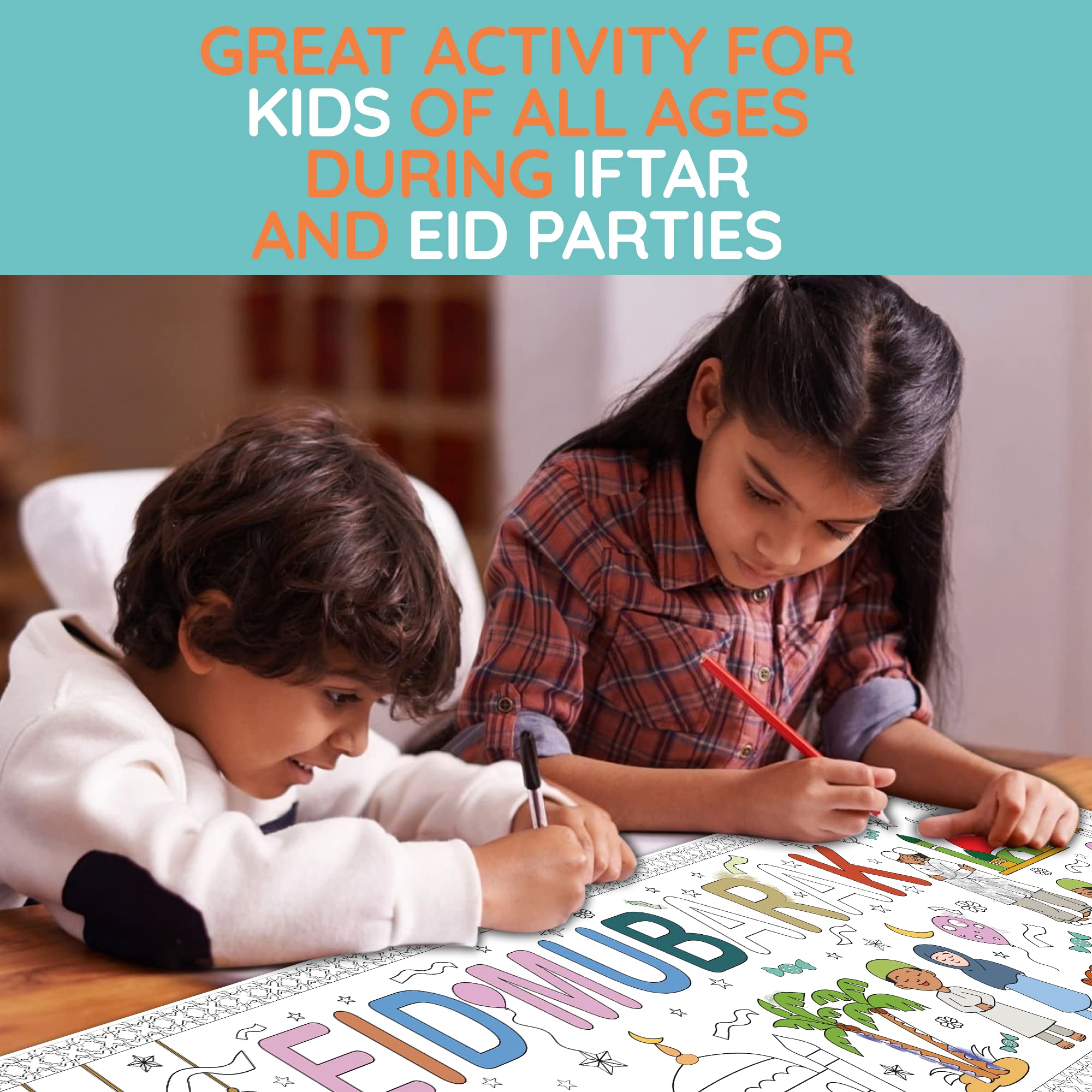 Eid Mubarak Colouring Poster - Fantastic Eid Gift for Kids and Eid Crafts for Kids - Lovely Eid favor and Islamic Gift for Kids - Great Eid Decoration Islamic Art Eid Art and Eid Banner and Present