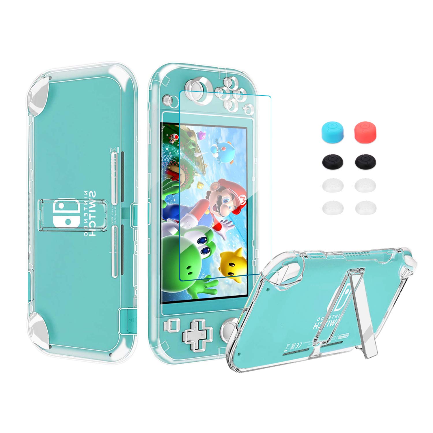 Switch Accessories Kit 13in 1 for Nintendo Switch Lite with Hard Cover Case, Screen Protector Tempered Glass, Switch Joystick Caps Cleaning Wipe, Cleaning Cloth