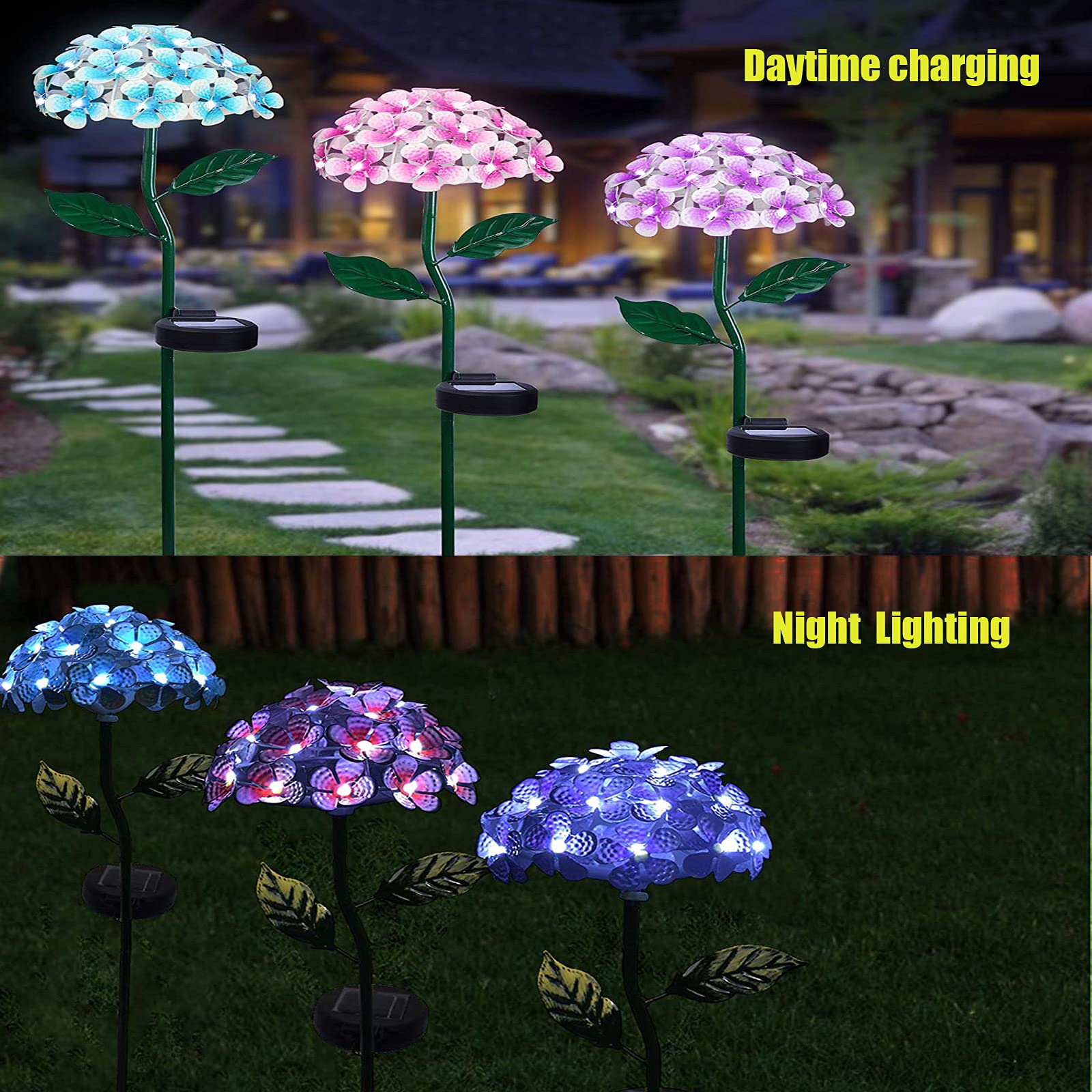 WONFAST Solar Hydrangea Lantern Garden Light, 26LED Solar Metal Artificial Hydrangea Flowers Landscape Lamp Ground Stake Lights for Outdoor Home Courtyard Wedding Party Christmas Decorations (Blue)