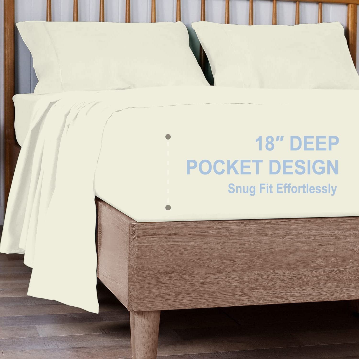 Certified 100 % Long Staple Pure Organic Egyptian Cotton 1200 Thread Count Soft Silky Sateen Weave -18”Deep Pockets-Easy Fit -Breathable & With Gift Box Packed – Queen Ivory 4 Piece Sheet set